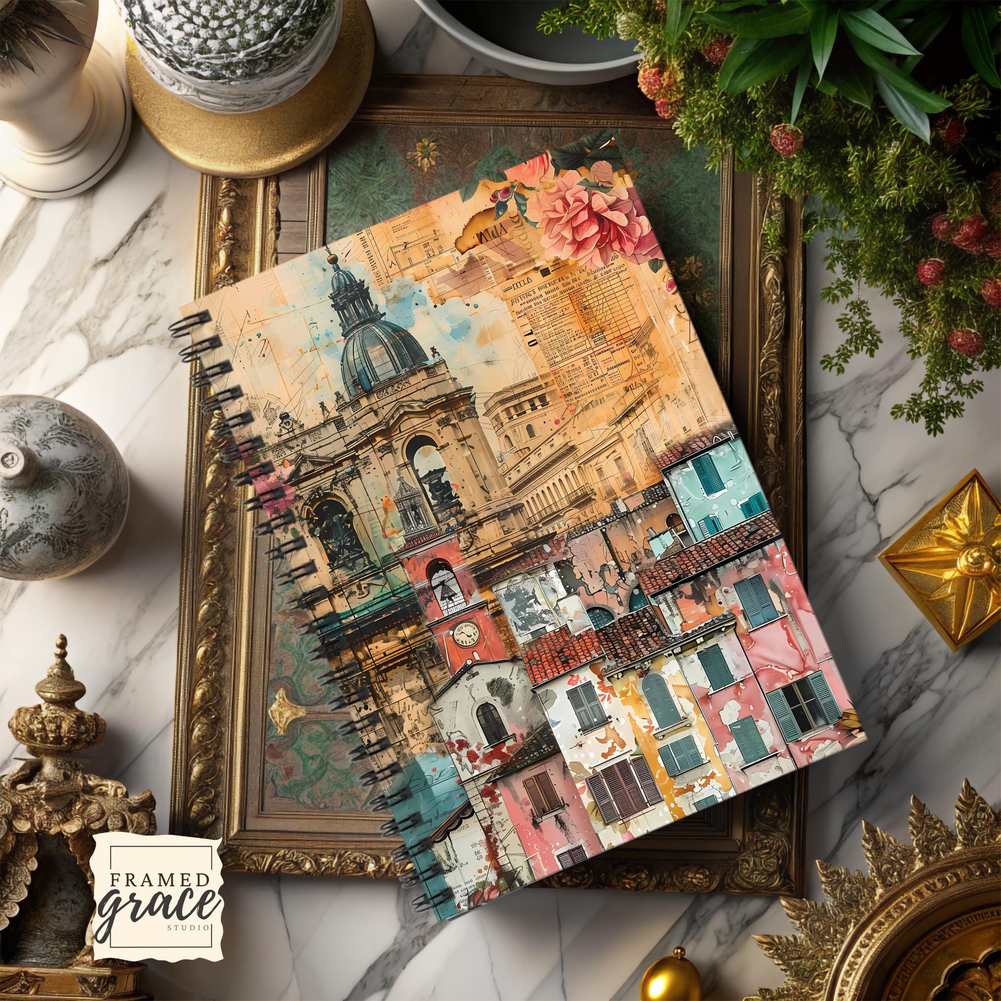 Vintage Rome Collage Spiral Notebook , Perfect Gift for Journal Lovers ...