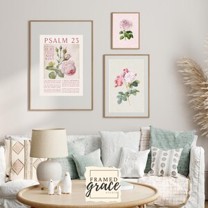 Psalm 23 Christian Set of 3, Bible Verse Print, Pink Roses Scripture ...