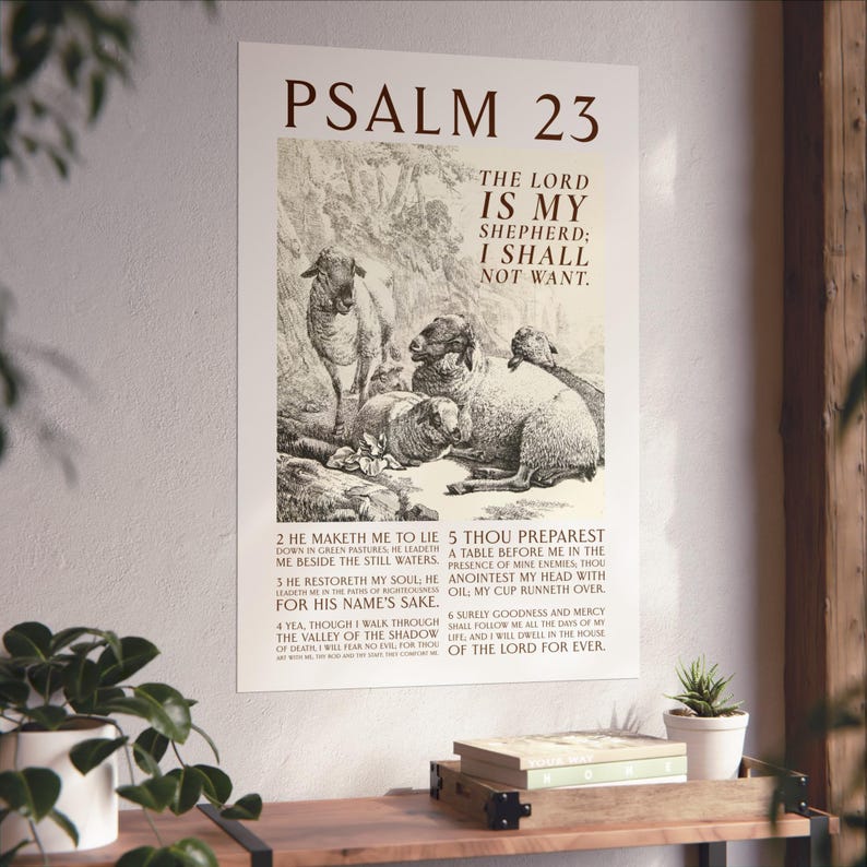 Psalm 23 KJV Wall Art Vintage Sheep Illustration, Christian Scripture ...