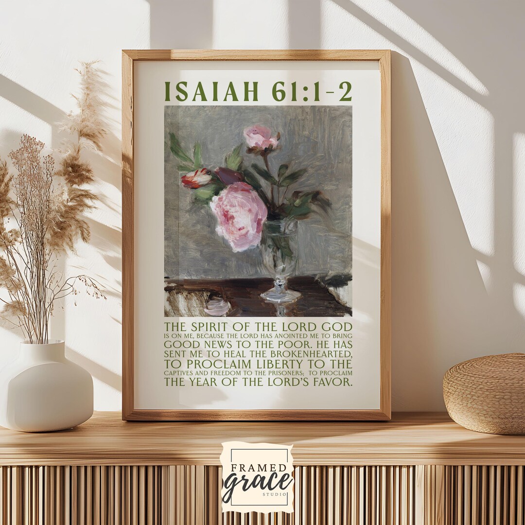 Vintage Pink Rose Wall Art, Isaiah 61, Vintage Scripture Printable ...