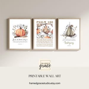Psalm 100 Fall Christian Set of 3, Bible Verse Print, Vintage Pumpkin ...