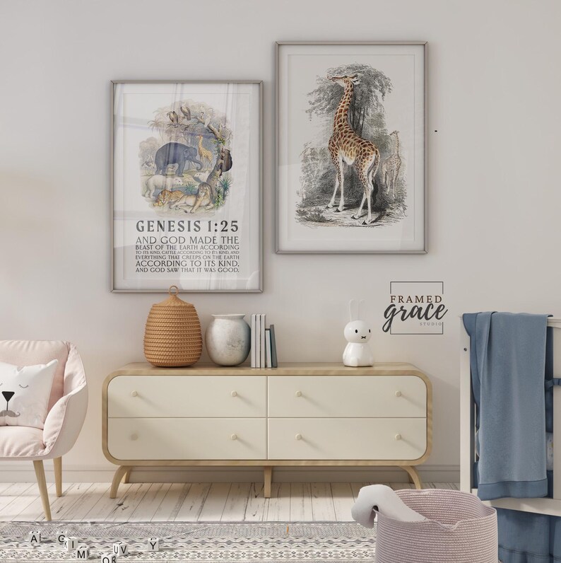 Vintage Animal Illustrations, Bible Verse Wall Art Set of 2, Printable ...