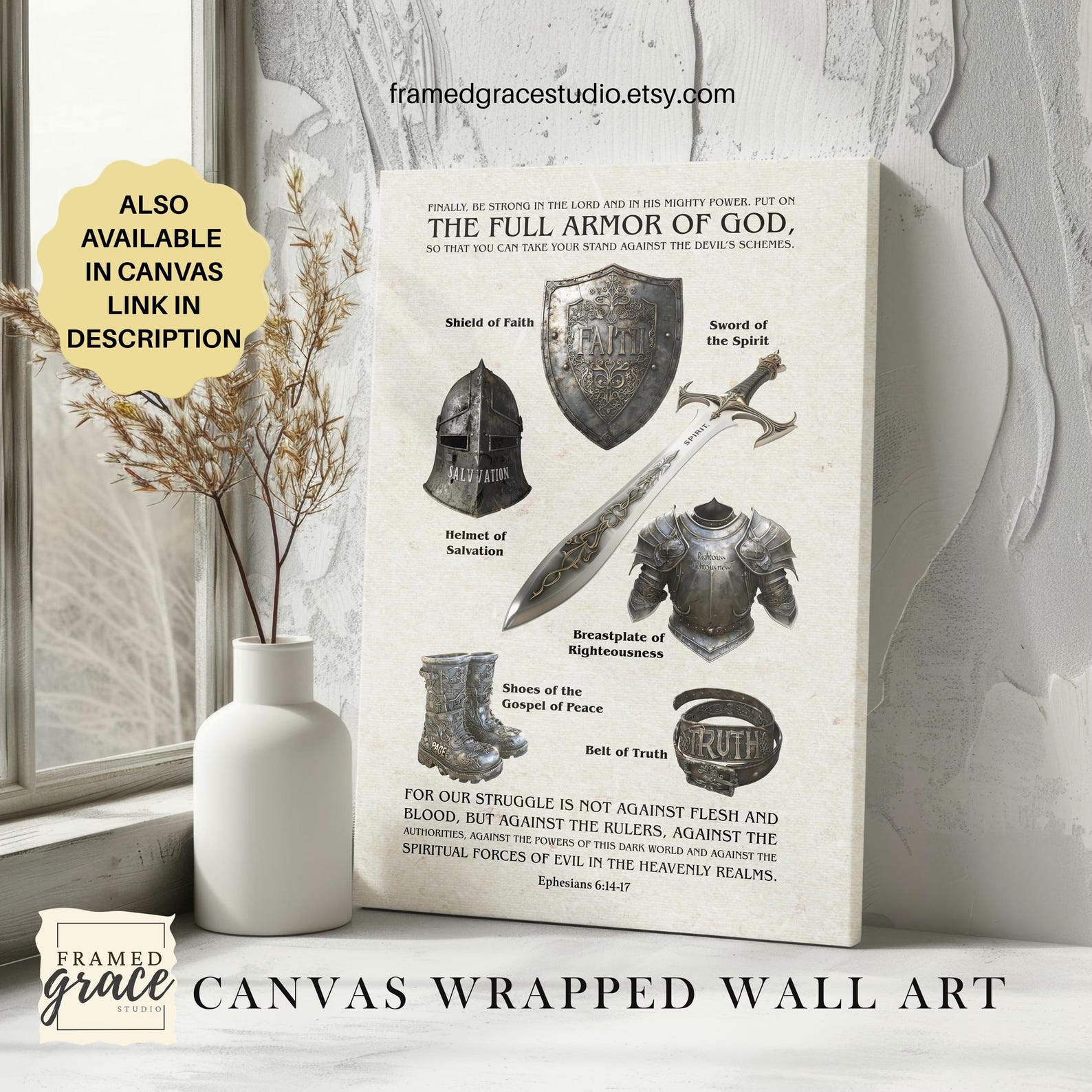 The Full Armor of God Christian Poster, Printable Wall Art, Ephesians 6 ...