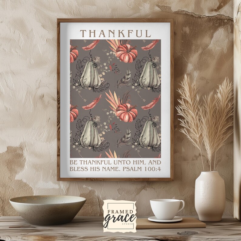 Fall Christian Psalm 100, Bible Verse Print, Autumn Vintage Pumpkin ...