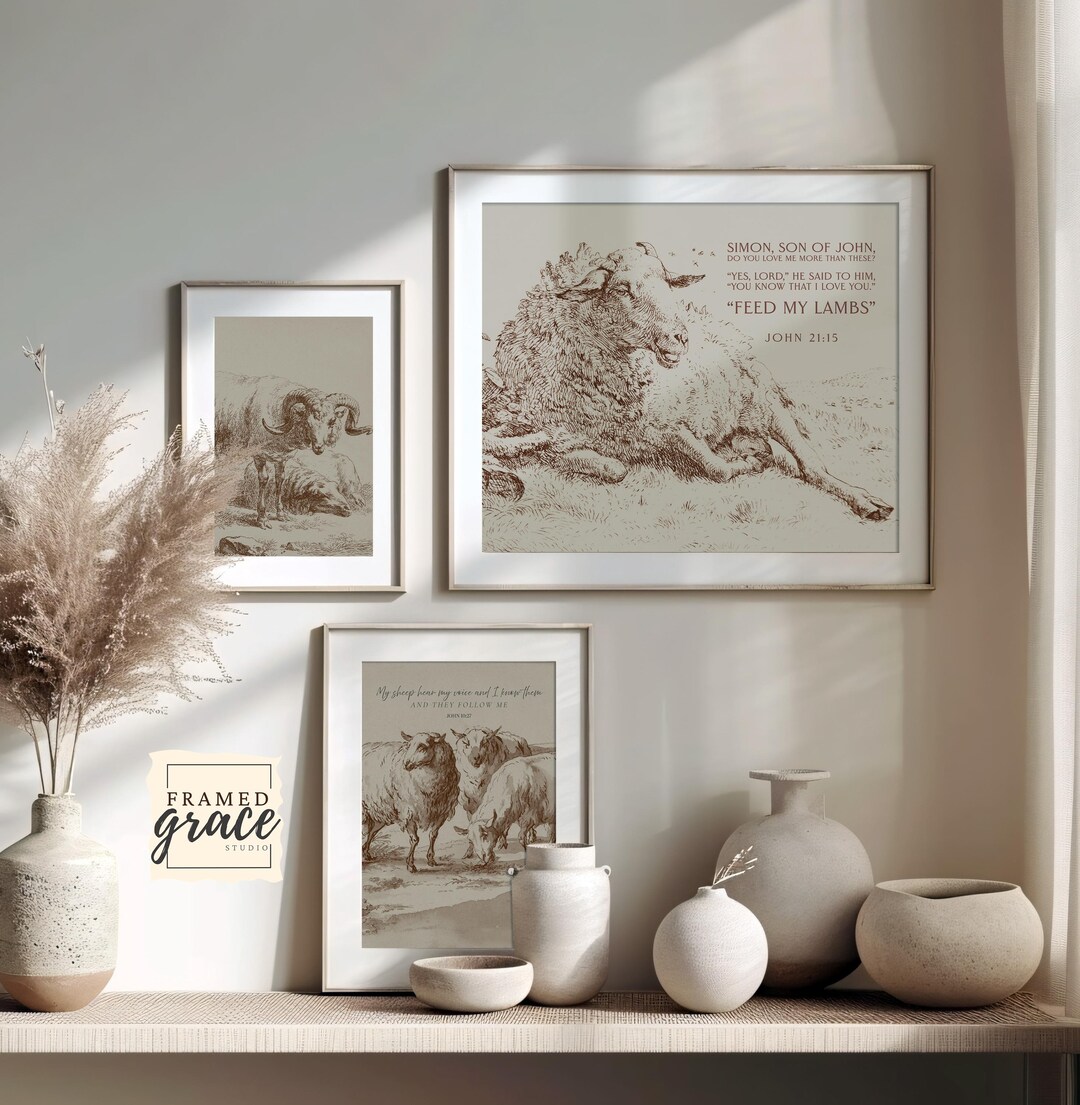 Christian Sheep Art Prints | Bible Verse Farmhouse Decorc | Set of 3 ...