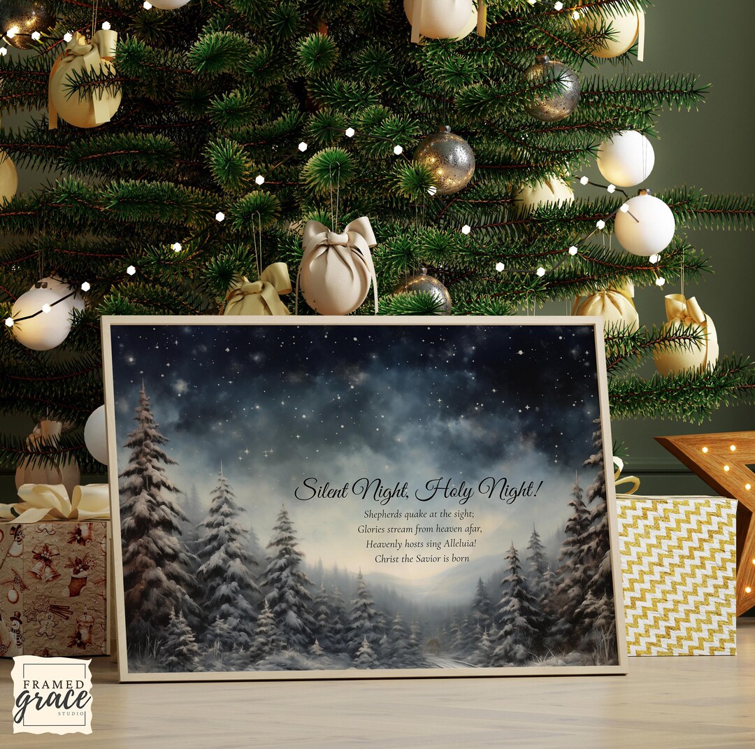 Silent Night Lyrics Printable Wall Decor, Christmas Song Decor, Starry ...
