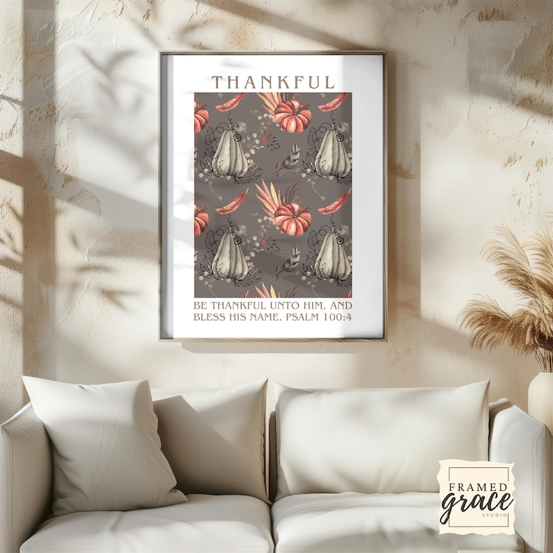 Fall Christian Psalm 100, Bible Verse Print, Autumn Vintage Pumpkin ...