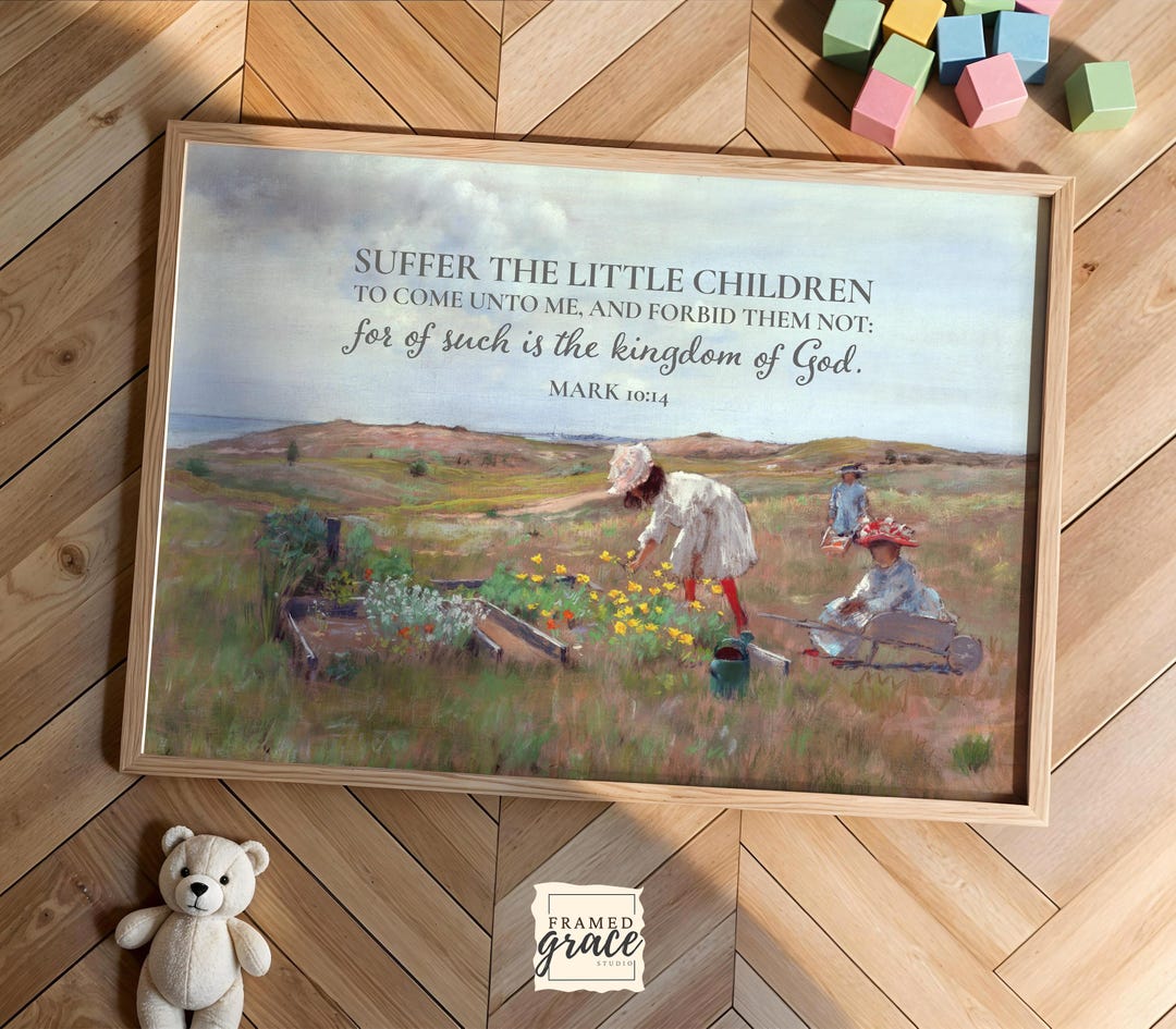 Vintage Mark 10:14 Scripture Wall Art, Let the Little Children Come to ...