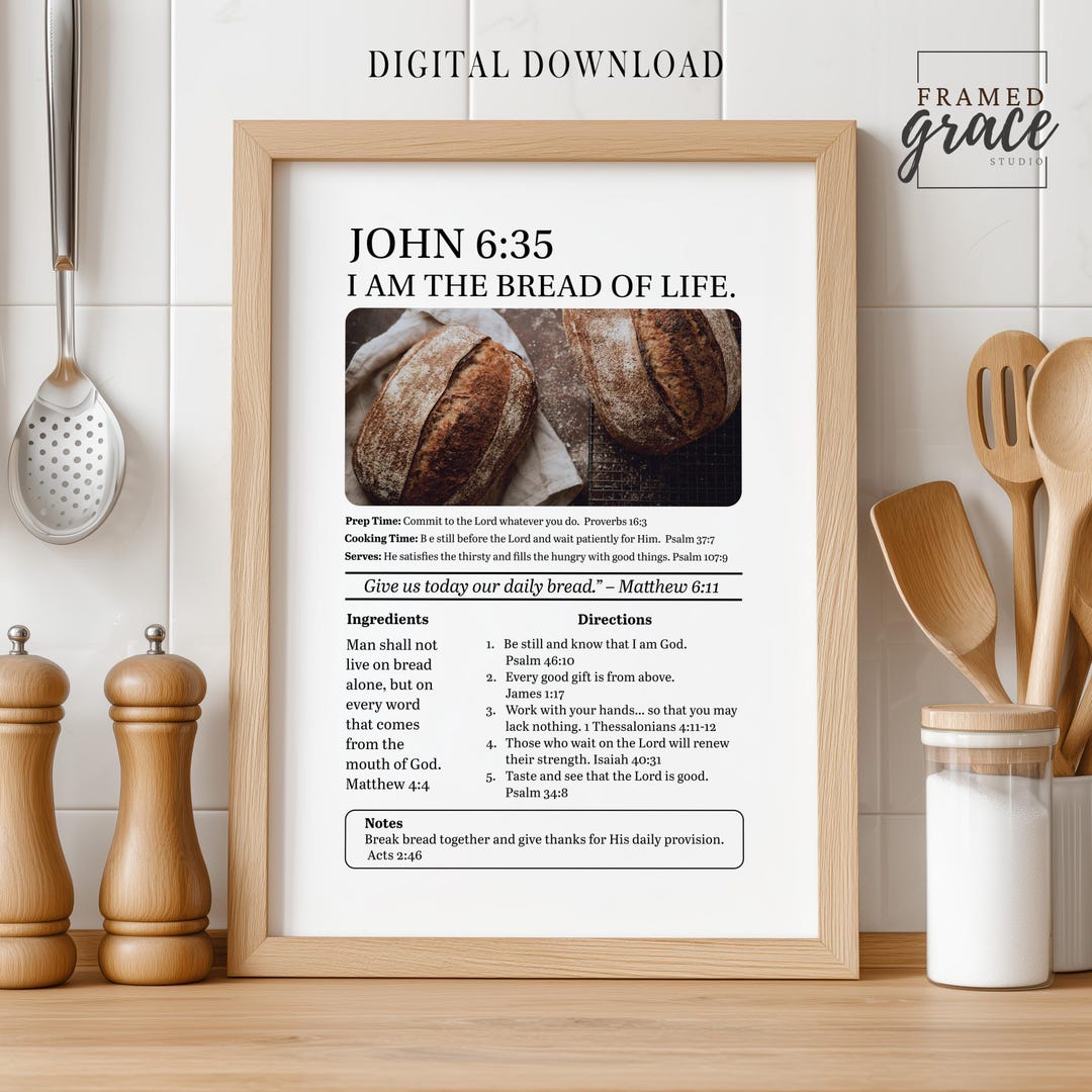John 6:35 Bread of Life Scripture Recipe Print, Christian Wall Art ...