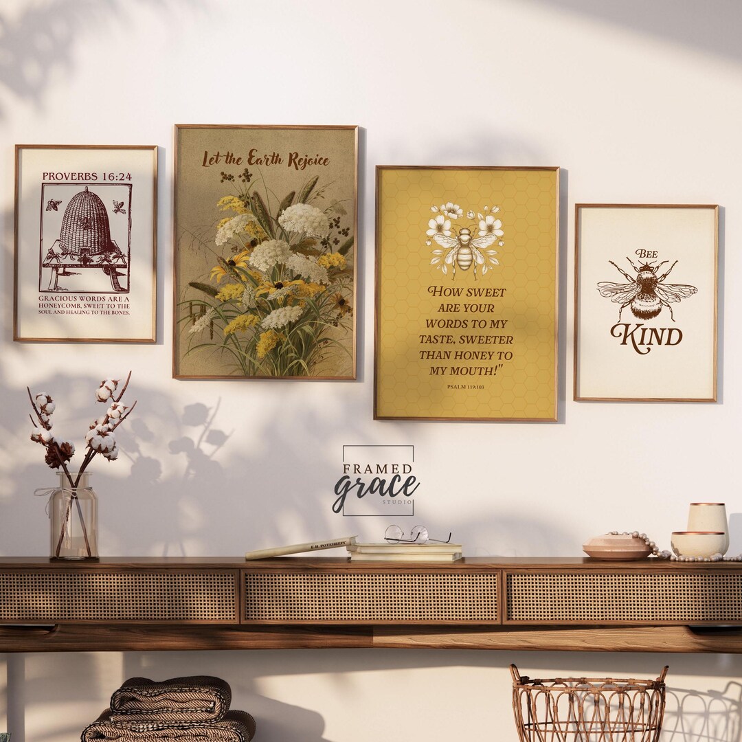 Let Earth Rejoice Bee Printable Art, Proverbs 16:24 Scripture Wall Art ...