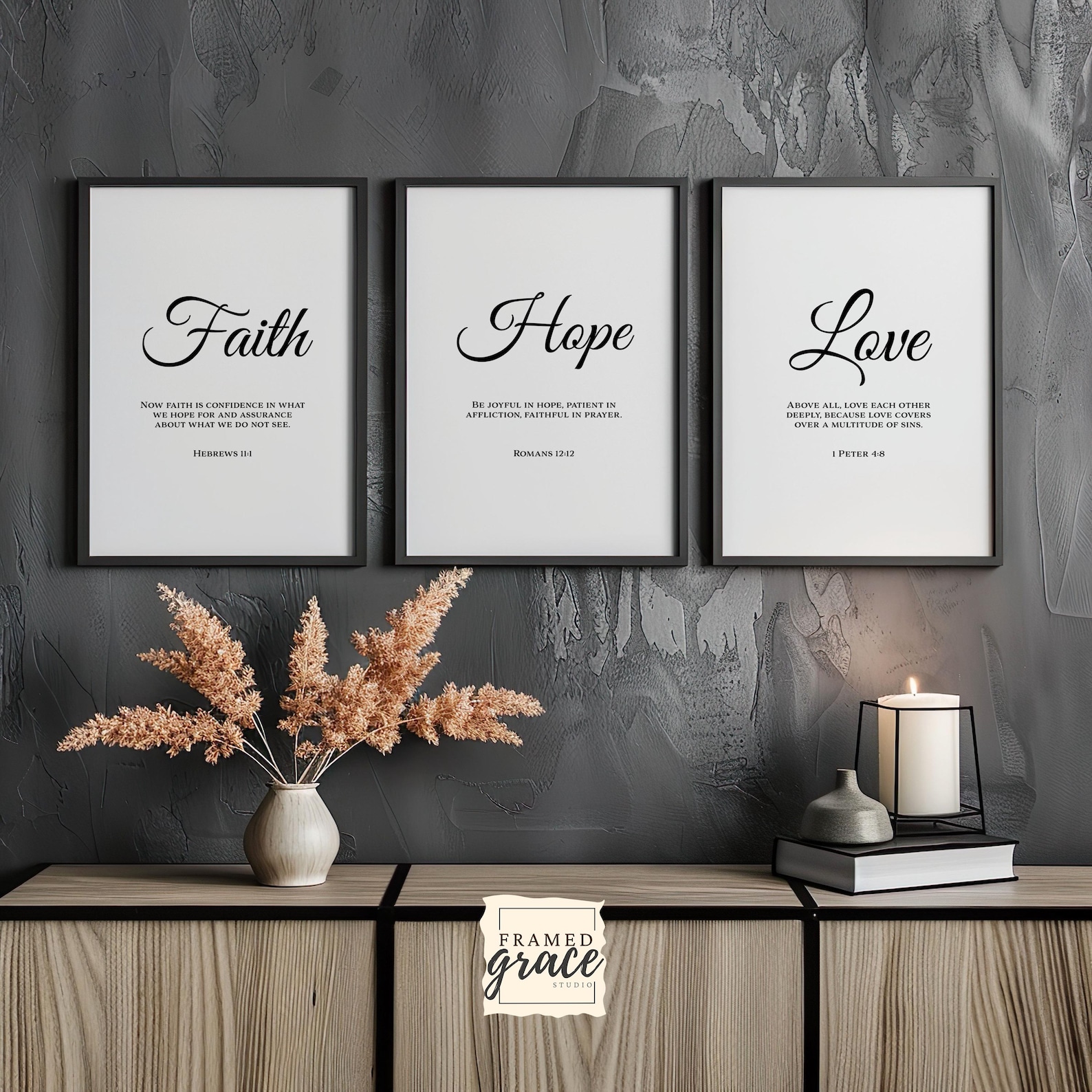 Faith Hope Love Bible Verse Decor, Set of 3 Christian Prints, Gift for ...