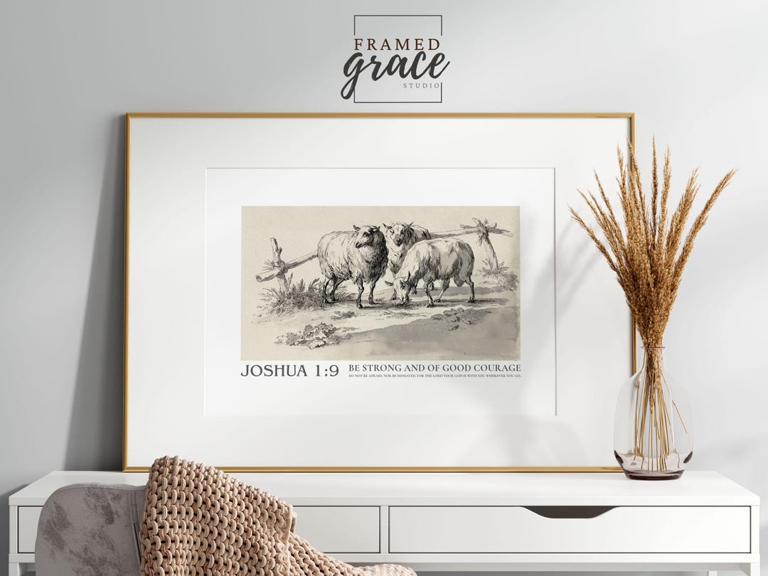 The Good Shepherd, Joshua 1:9 Vintage Sheep Christian Wall Art ...