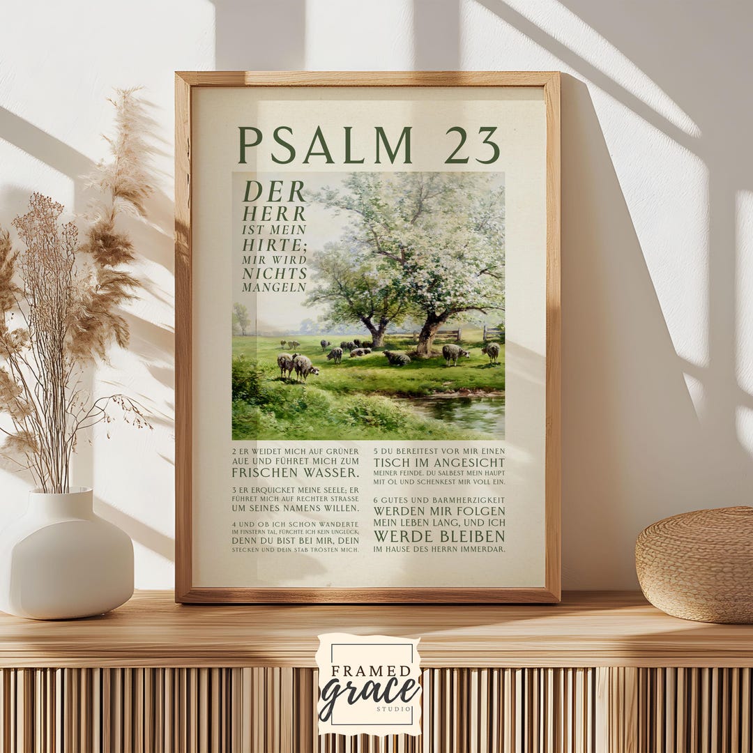 German Psalm 23 Vintage Sheep Scripture Wall Art, Bible Verse Printable ...