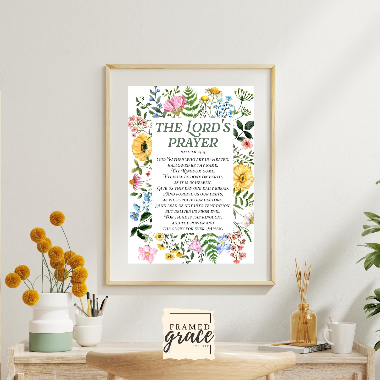 The Lord's Prayer Print, (KJV) Matthew 6:9-13 Christian Prints, Floral ...