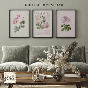 Psalm 23 Christian Set of 3, Bible Verse Print, Pink Roses Scripture ...
