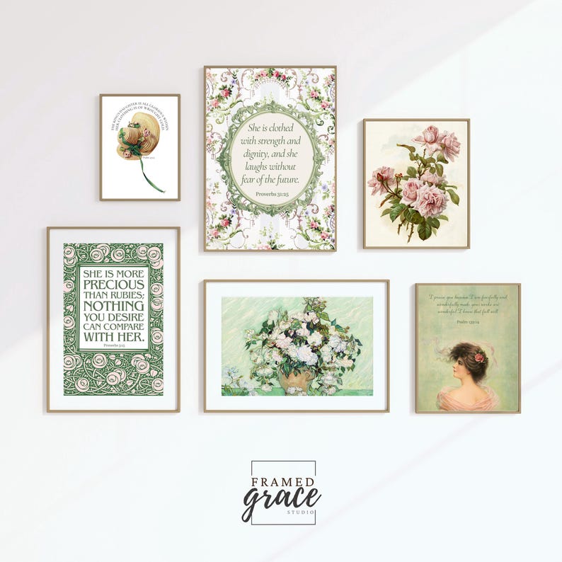 Christian Gallery Wall Art Set: Vintage Proverbs 31 Bible Verse ...