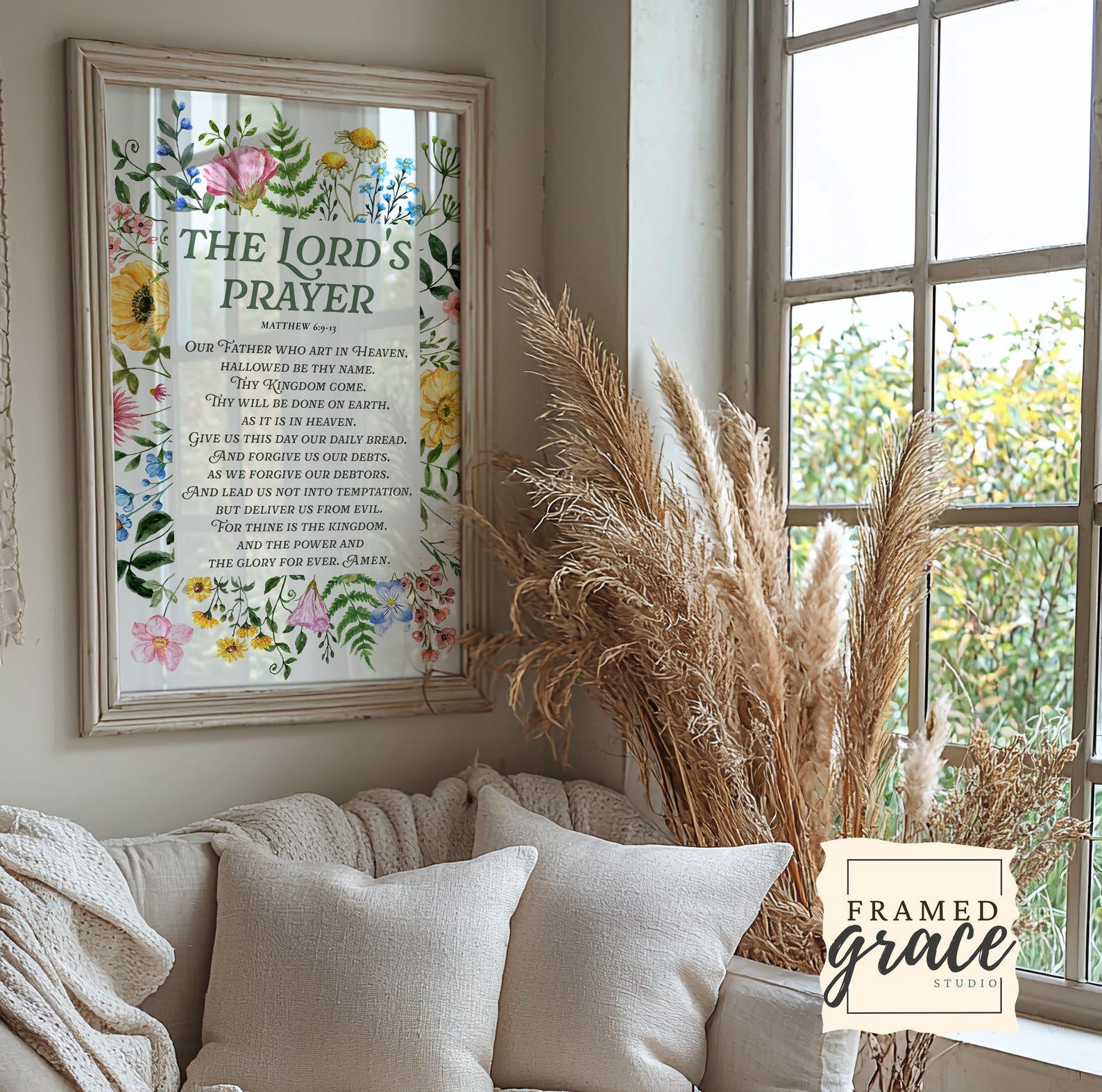 The Lord's Prayer Print, (KJV) Matthew 6:9-13 Christian Prints, Floral ...