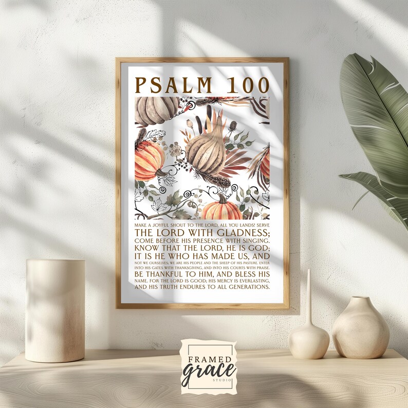 Psalm 100 Christian Poster, Vintage Autumn Fall Christian Wall Art ...