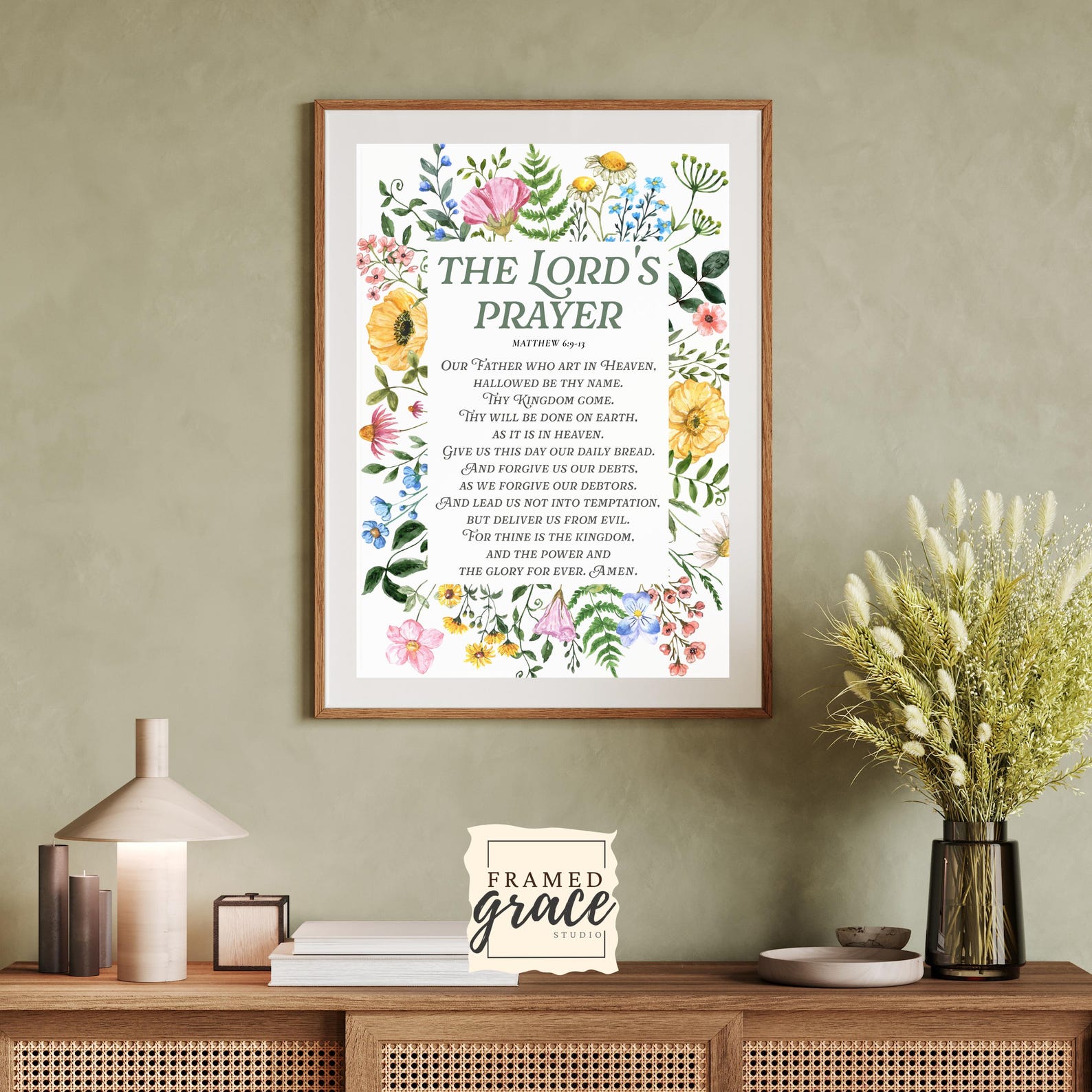 The Lord's Prayer Print, (KJV) Matthew 6:9-13 Christian Prints, Floral ...