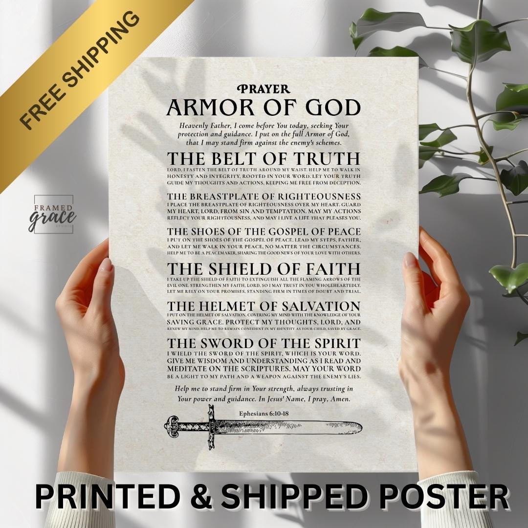 The Full Armor of God Prayer Christian Poster, Ephesians 6 Armour of ...