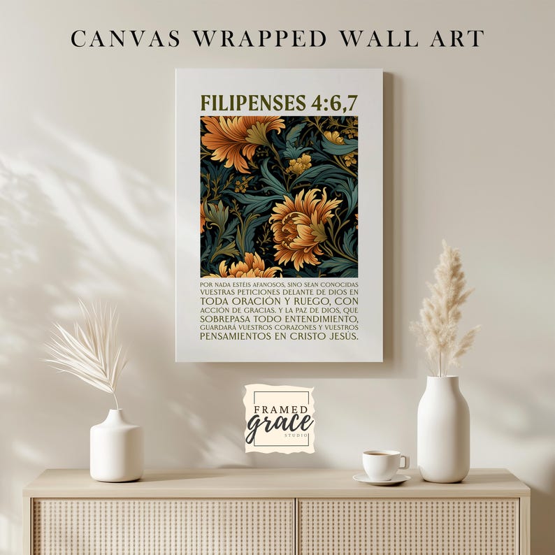 Philippians 4:6-7 Spanish Bible Verse Canvas Wall Art, Christian ...