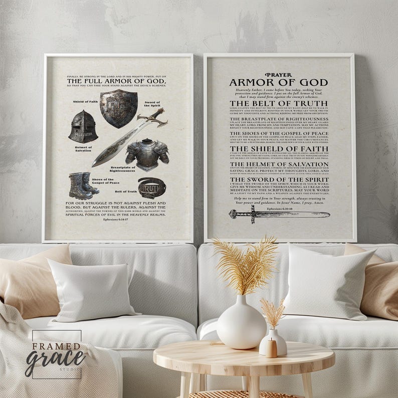 The Full Armor of God Set of 2 Christian Poster, Printable Wall Art ...
