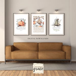 Psalm 100 Fall Christian Set of 3, Bible Verse Print, Vintage Pumpkin ...