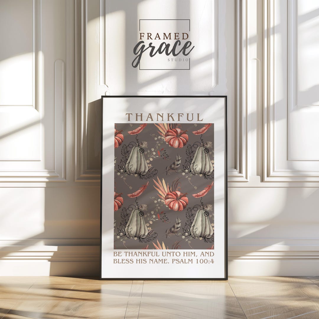 Fall Christian Psalm 100, Bible Verse Print, Autumn Vintage Pumpkin ...