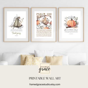 Psalm 100 Fall Christian Set of 3, Bible Verse Print, Vintage Pumpkin ...