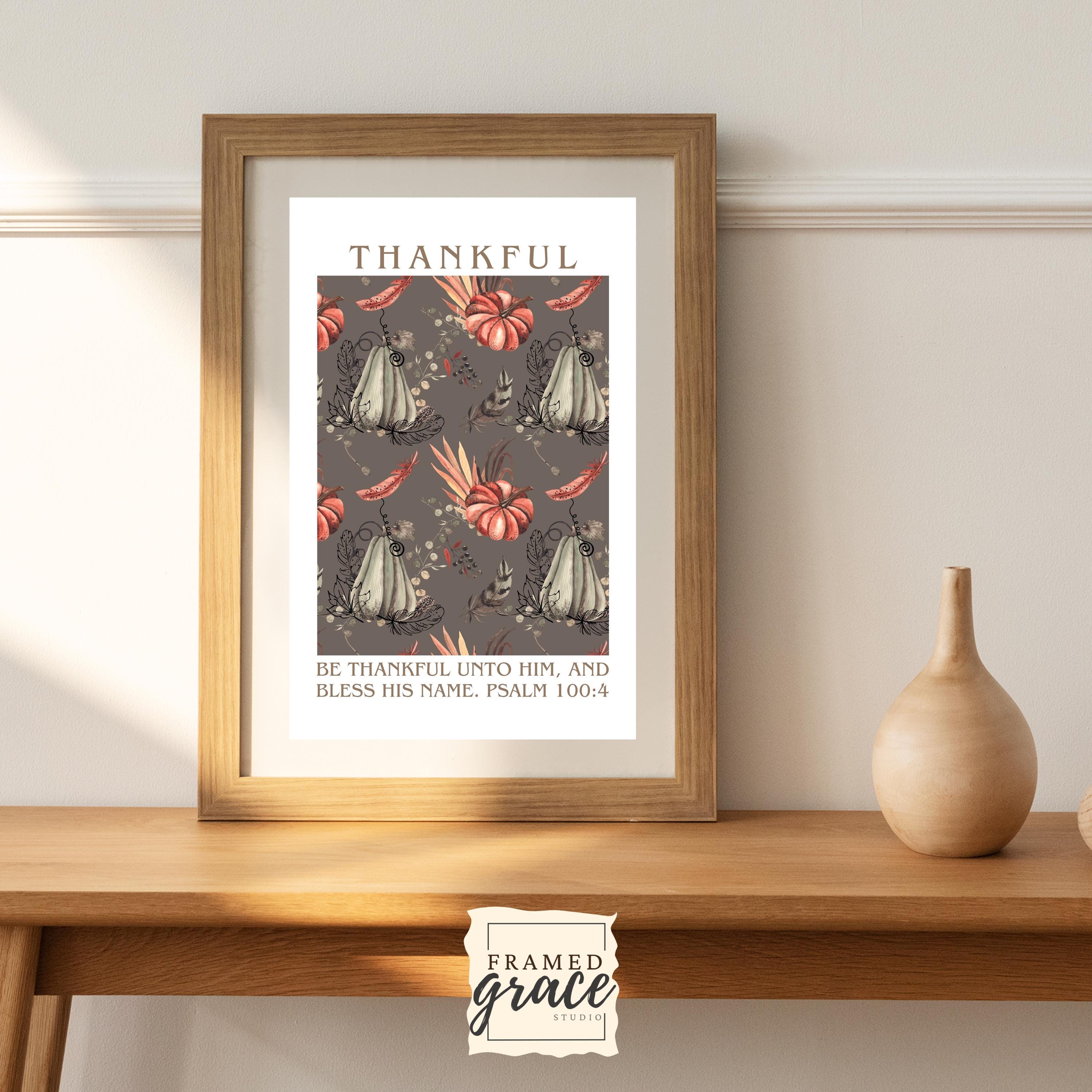 Fall Christian Psalm 100, Bible Verse Print, Autumn Vintage Pumpkin ...