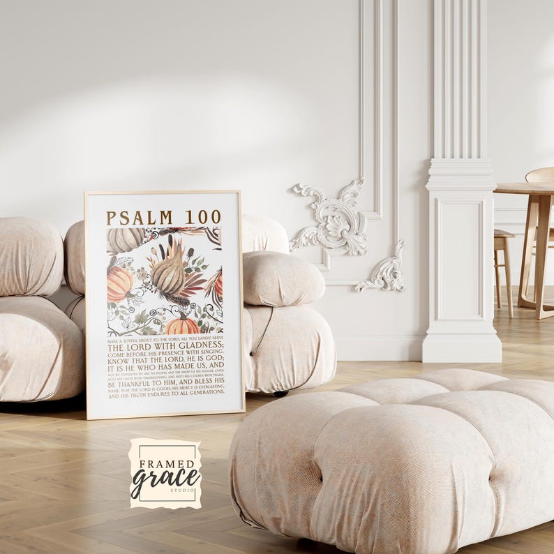 Psalm 100 Christian Poster, Vintage Autumn Fall Christian Wall Art ...