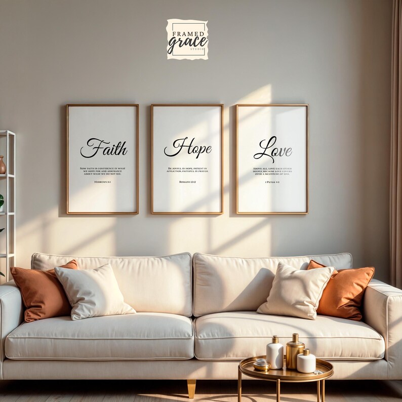 Faith Hope Love Bible Verse Decor, Set of 3 Christian Prints, Gift for ...