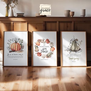 Give Thanks Christian Set of 3, Bible Verse Print, Vintage Fall Pumpkin ...