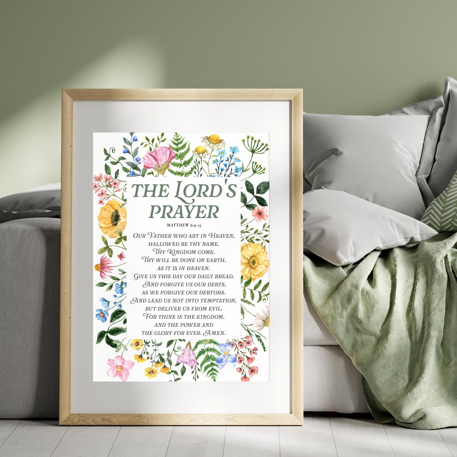 The Lord's Prayer Print, (KJV) Matthew 6:9-13 Christian Prints, Floral ...