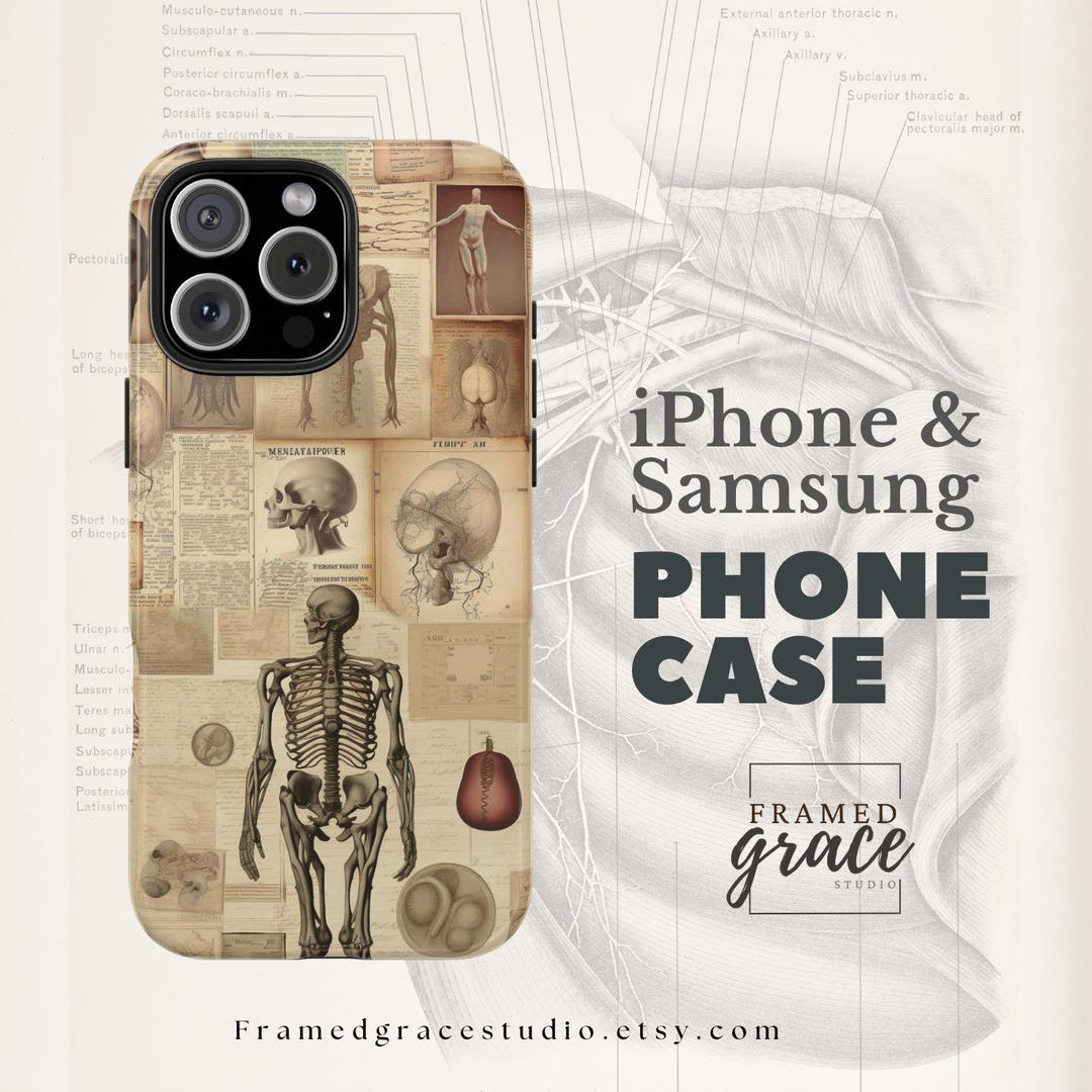 Vintage Anatomy Phone Case iPhone & Samsung, Medical Art Skeleton ...