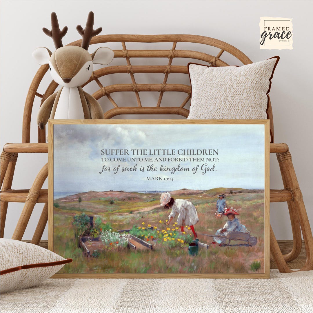 Vintage Mark 10:14 Scripture Wall Art, Let the Little Children Come to ...