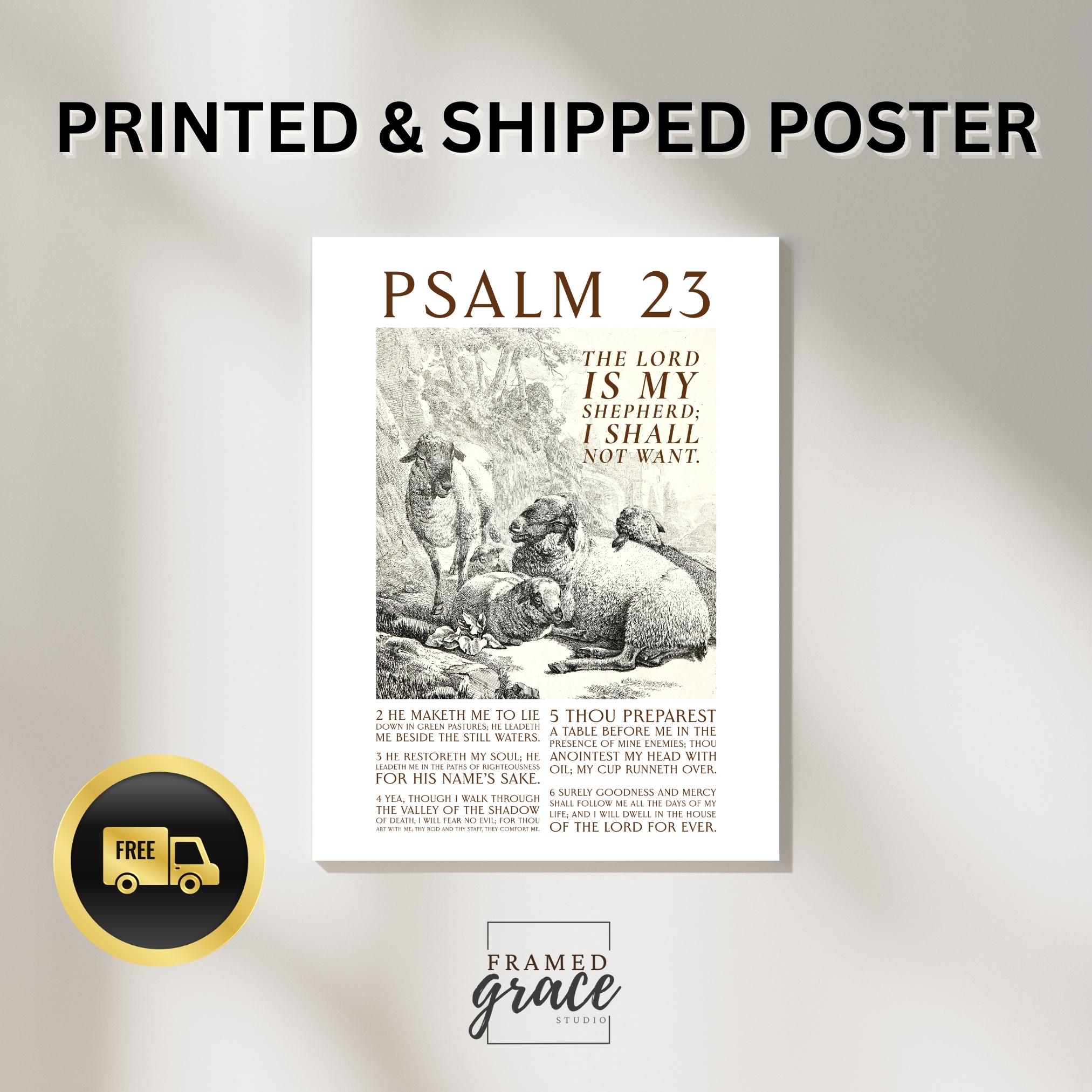 Psalm 23 KJV Wall Art Vintage Sheep Illustration, Christian Scripture ...