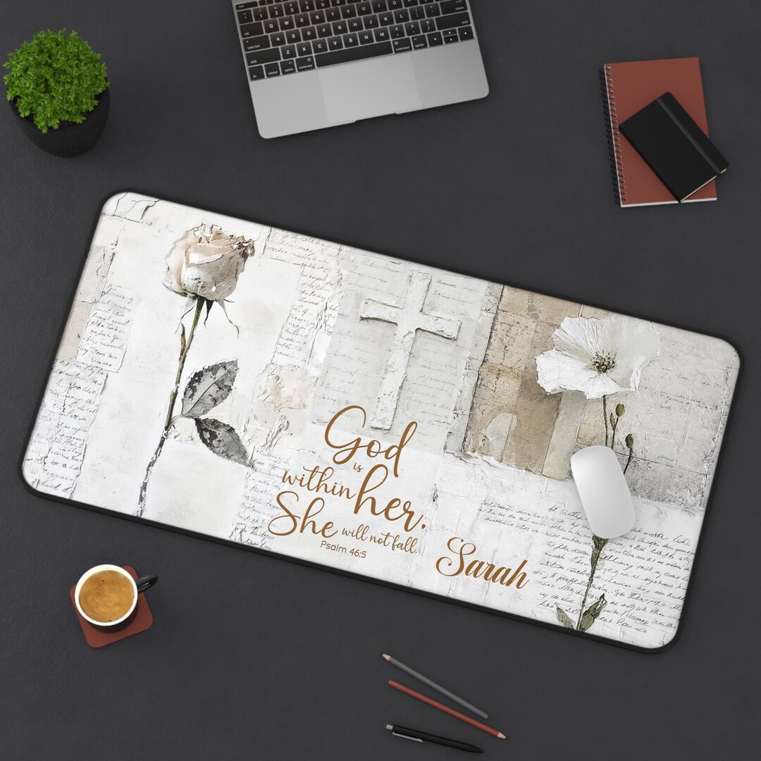 Personalized Christian Desk Mat for Women, God is Within Her Psalm 46:5 ...
