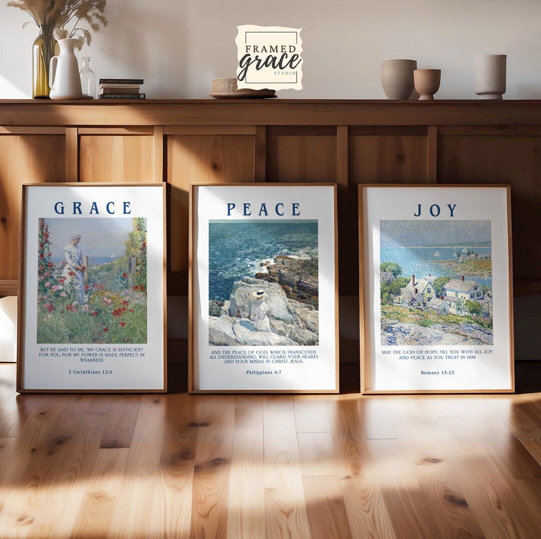 Christian Set of 3, Bible Verse Print, Grace, Joy, Peace Scripture Posters, Christian Wall Art ...