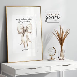 James 1:17 Vintage White Bow Poster, Vintage Cottagecore Bible Verse ...
