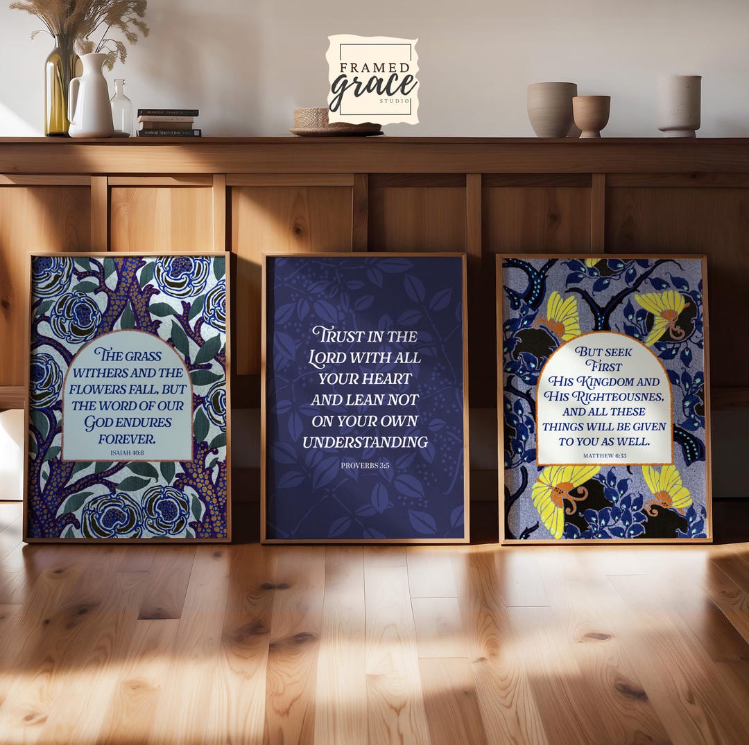 Christian Bible Verse Gallery Wall Art, Bundle in Blue, Set of 3 ...