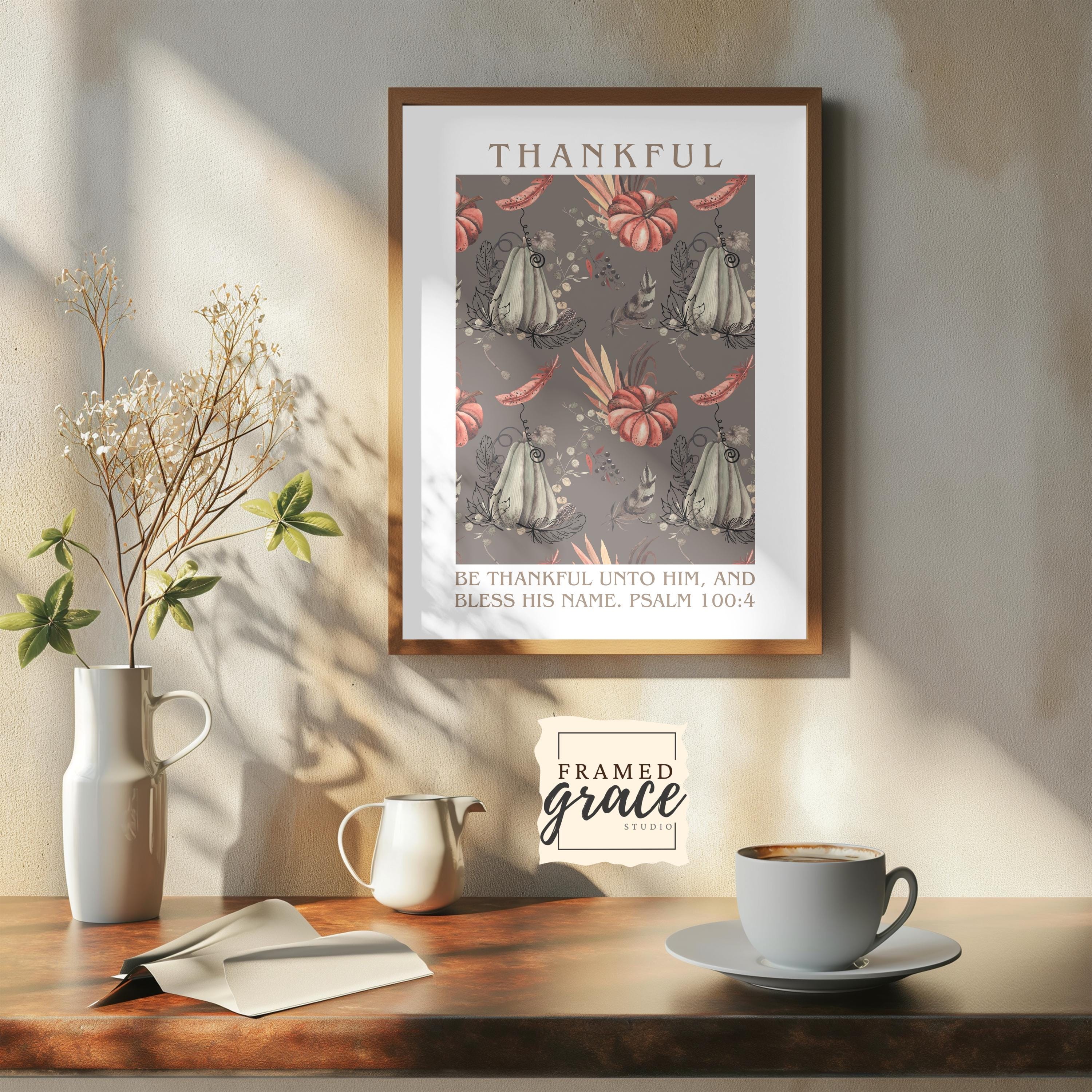 Fall Christian Psalm 100, Bible Verse Print, Autumn Vintage Pumpkin ...