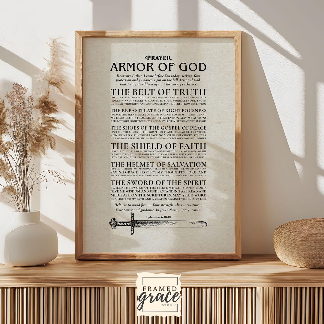 The Full Armor of God Prayer Christian Poster, Prayer Printable Wall ...