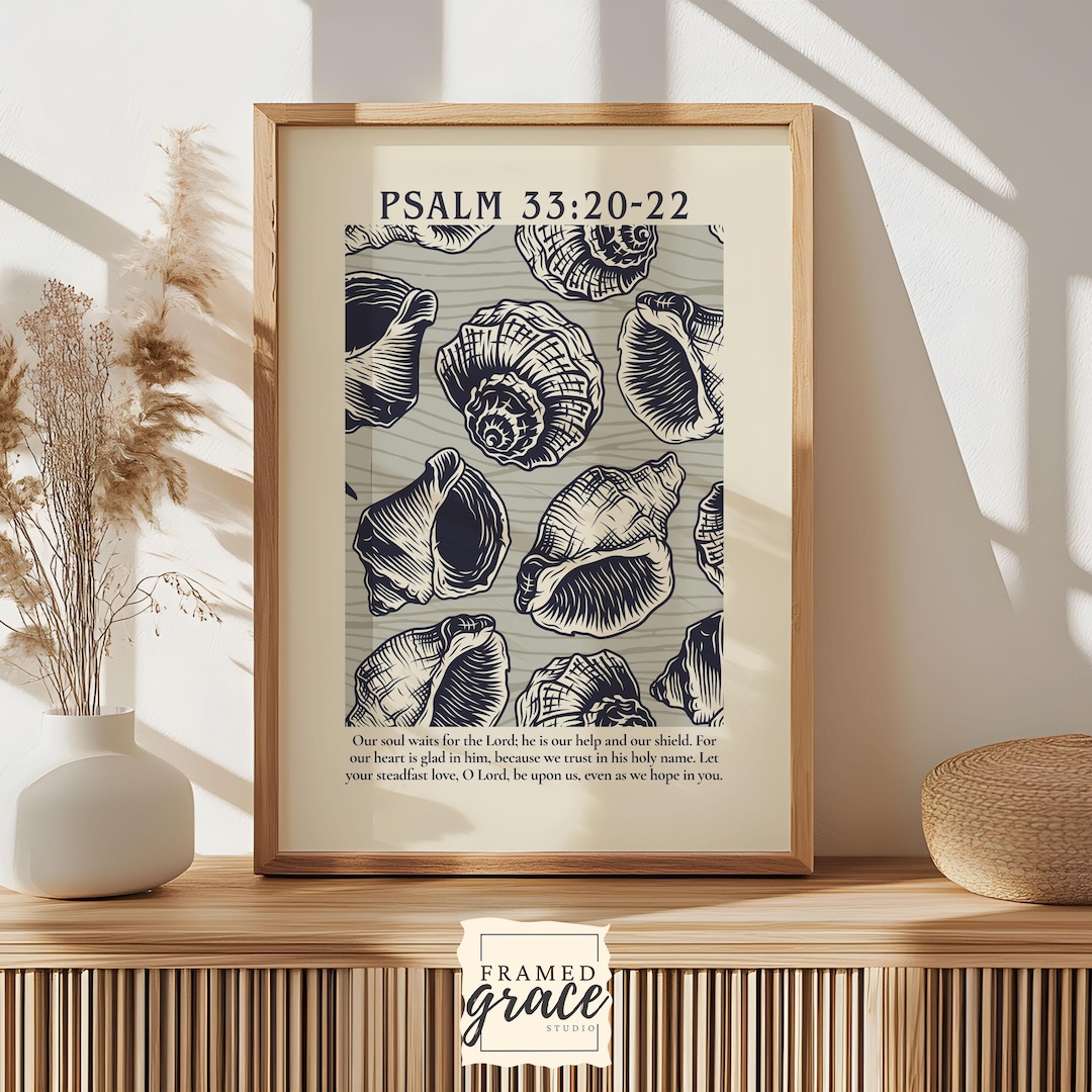Psalm 33:20-22 Bible Verse Print, Blue Shells Christian Poster ...