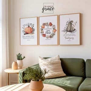 Give Thanks Christian Set of 3, Bible Verse Print, Vintage Fall Pumpkin ...