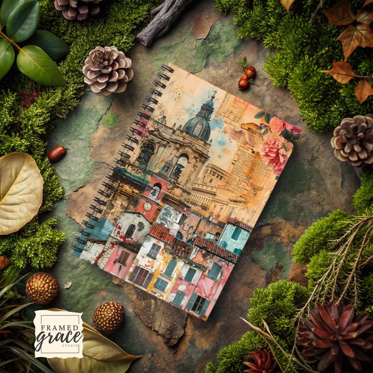 Vintage Rome Collage Spiral Notebook , Perfect Gift for Journal Lovers ...