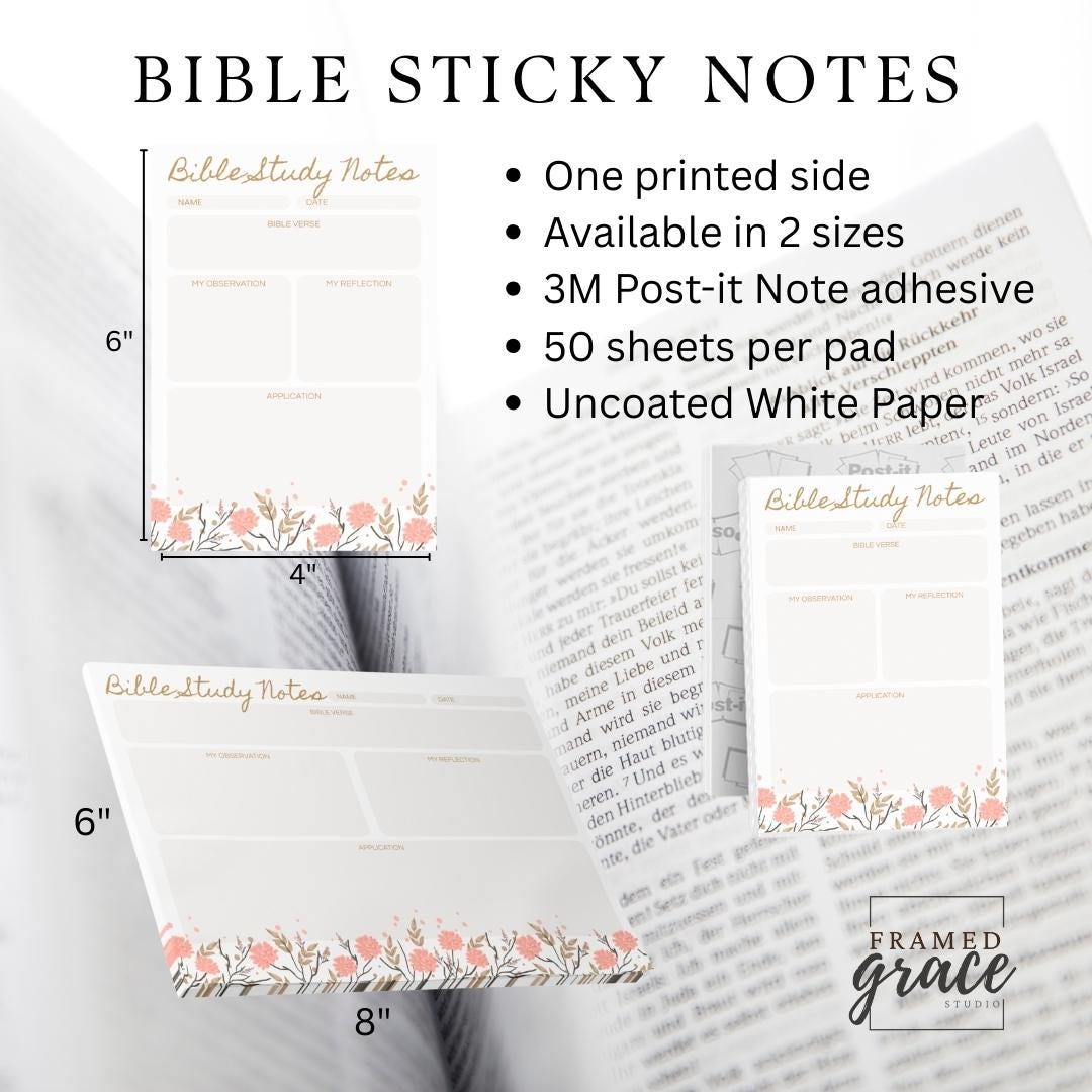 Floral Bible Study Sticky Note Pads, Scripture Study Notes, Bible ...