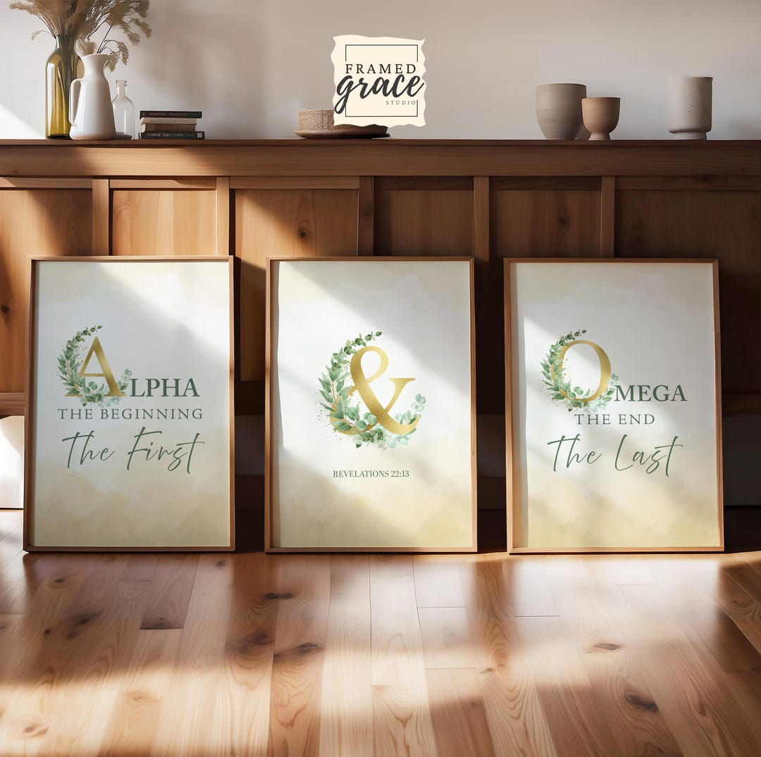 Alpha and Omega Bible Verse Wall Decor, Gold Lettered Wall Art Set ...