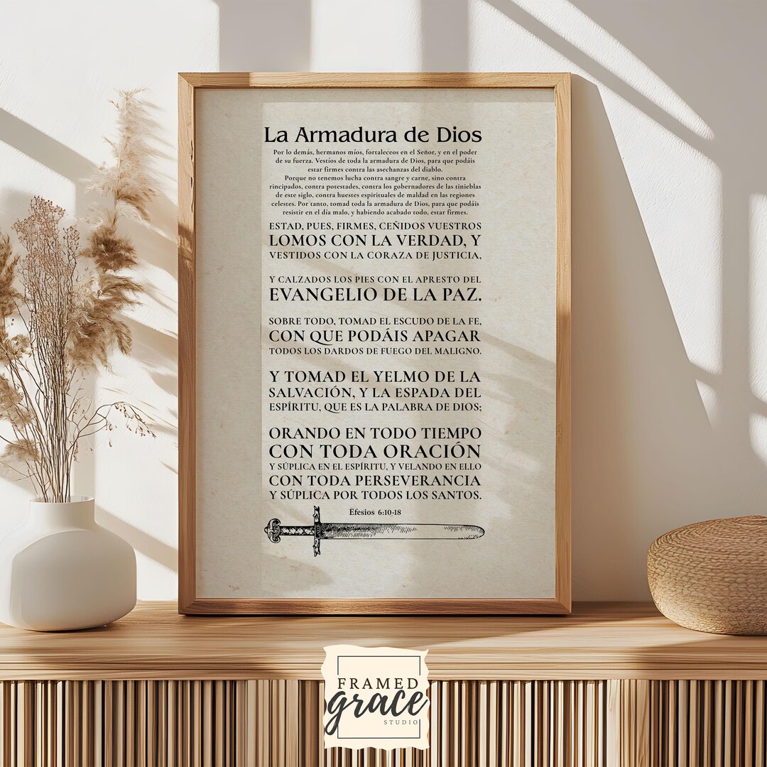 Spanish the Full Armor of God Prayer Poster, Prayer Printable Wall Art ...