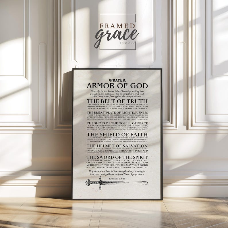 The Full Armor of God Prayer Christian Poster, Prayer Printable Wall ...